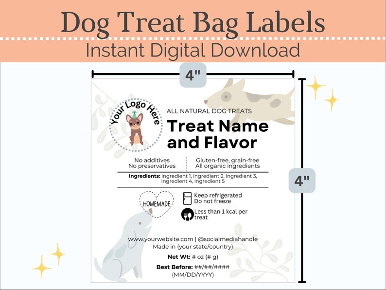 Editable Labels for Dog Treats, Pet Treats, Dog Snack Food Packaging ...