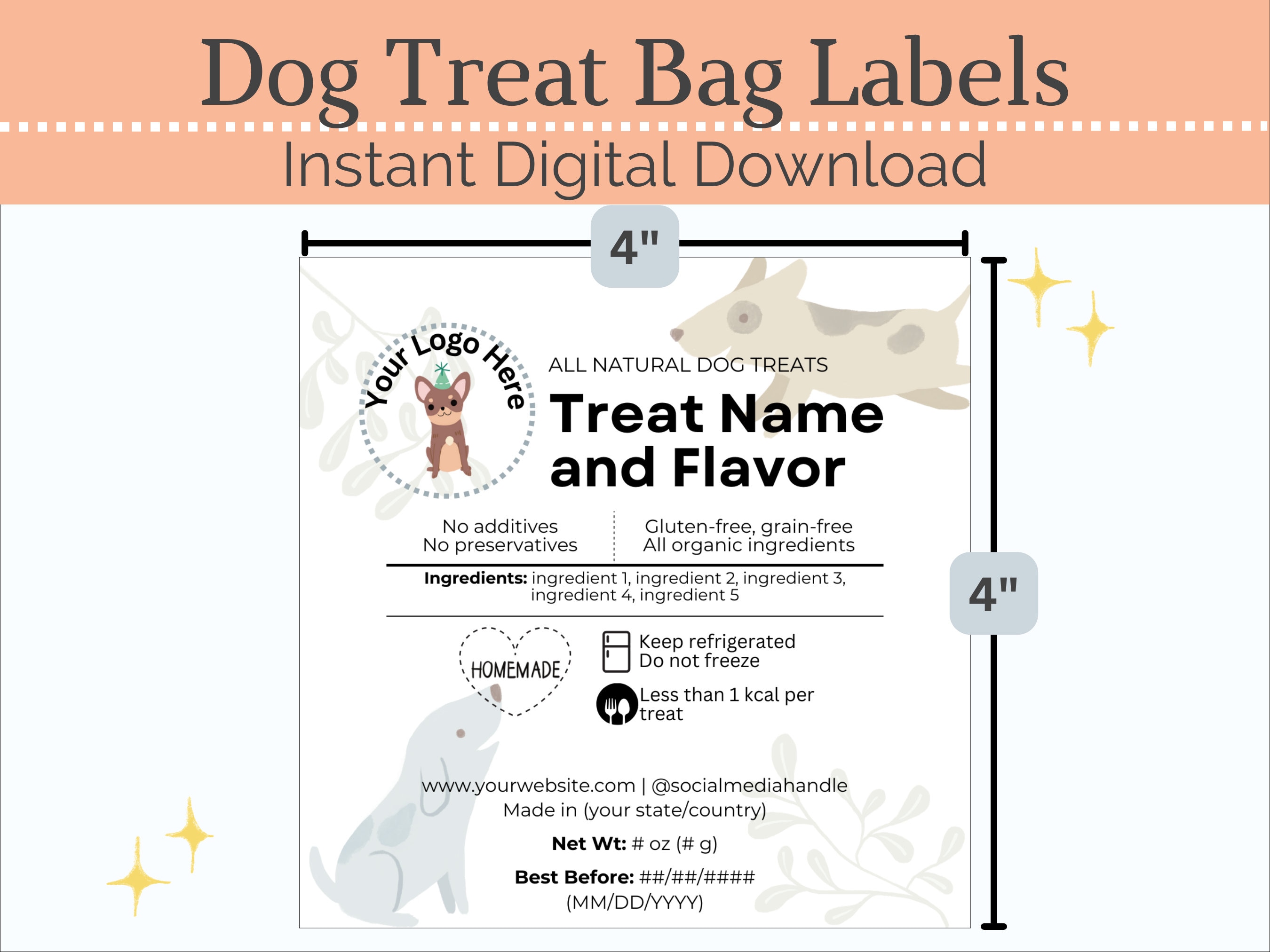 Editable Labels for Dog Treats, Pet Treats, Dog Snack Food Packaging ...