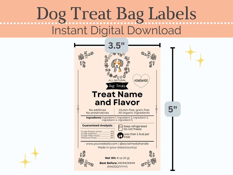 Editable Labels for Dog Treats, Cat Treats, Pet Treats, Dog Treat Bag ...