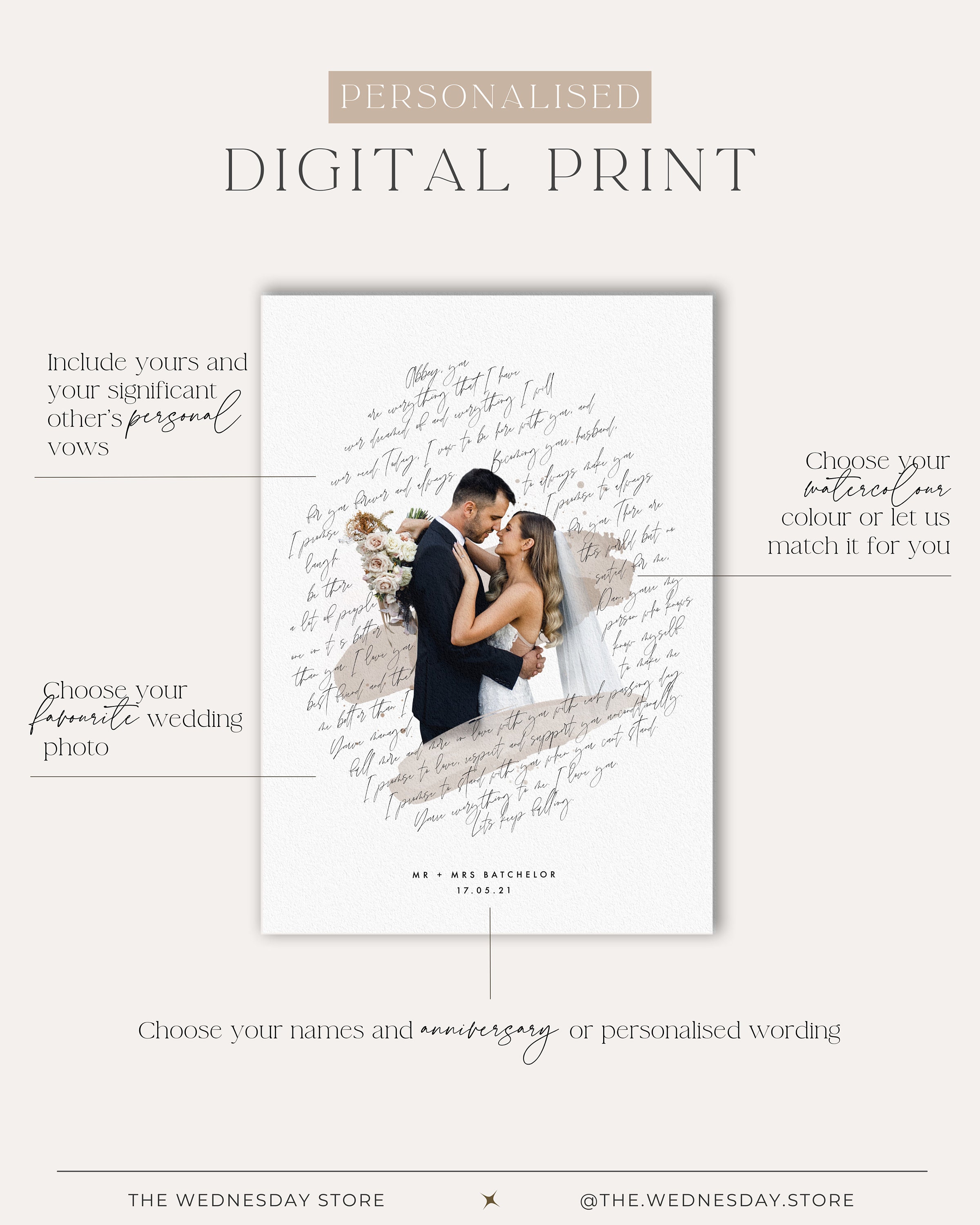 Wedding Vows Wall Art Custom Wedding Date Art for Newly Weds Gift for ...