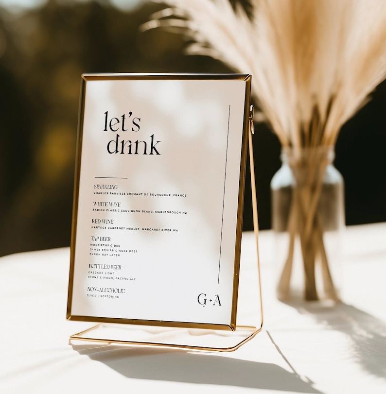 Bar Sign Template for Wedding Drinks Sign Minimalistic Drinks Menu ...