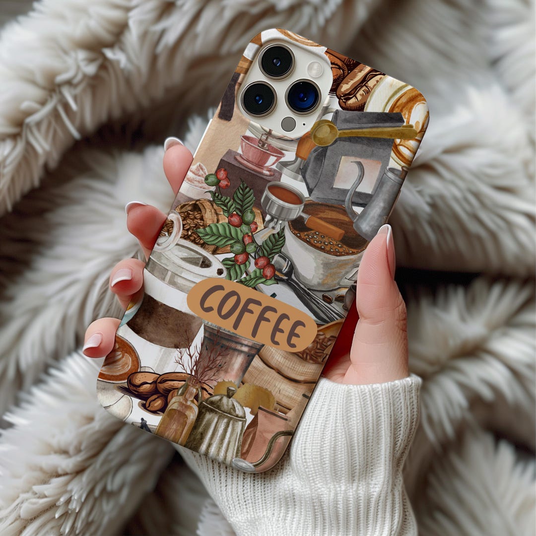 Coffee Phone Case, Watercolor Coffee Beans & Coffee Maker Design ...