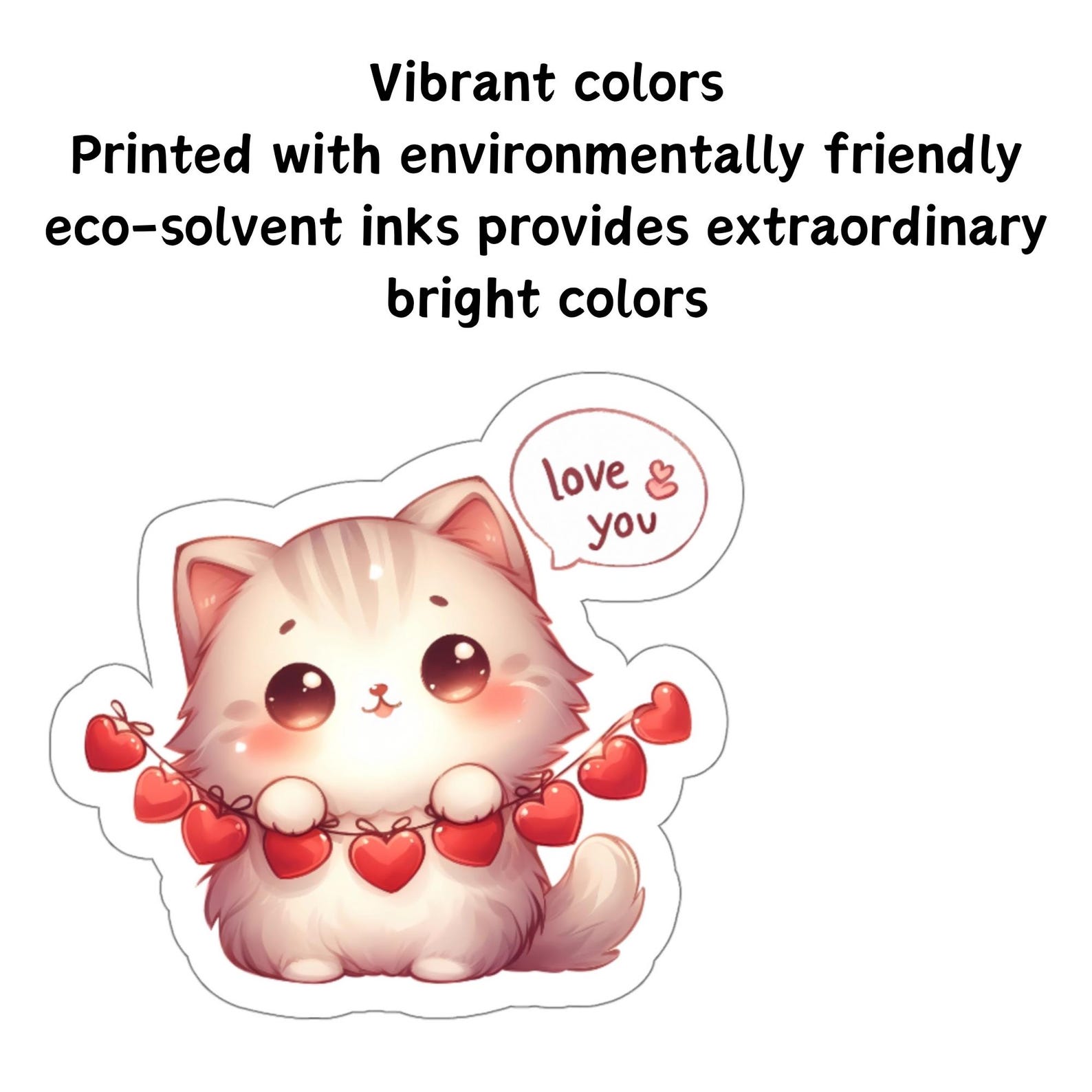 Love You Cute Cat Hearts Cup Kiss-cut Stickers, White & Transparent ...