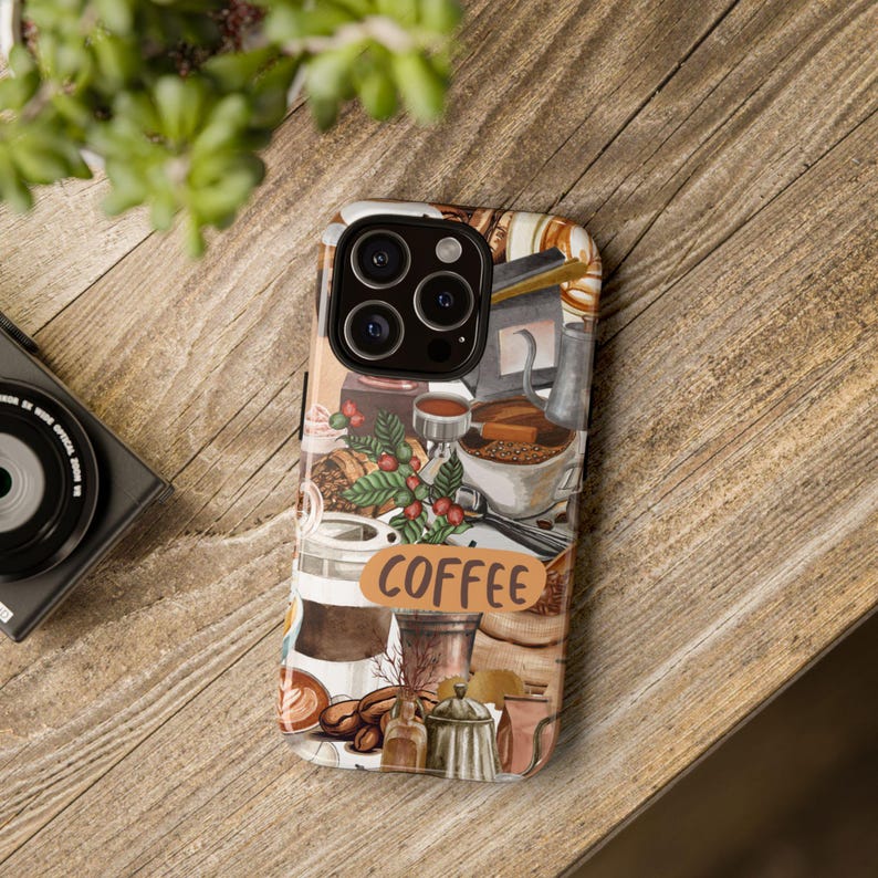 Coffee Phone Case, Watercolor Coffee Beans & Coffee Maker Design ...