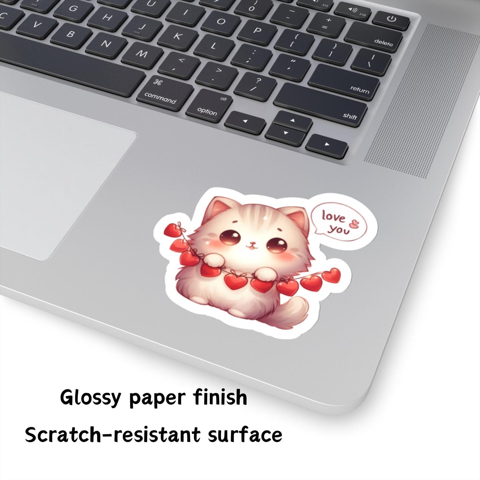 Love You Cute Cat Hearts Cup Kiss-cut Stickers, White & Transparent ...