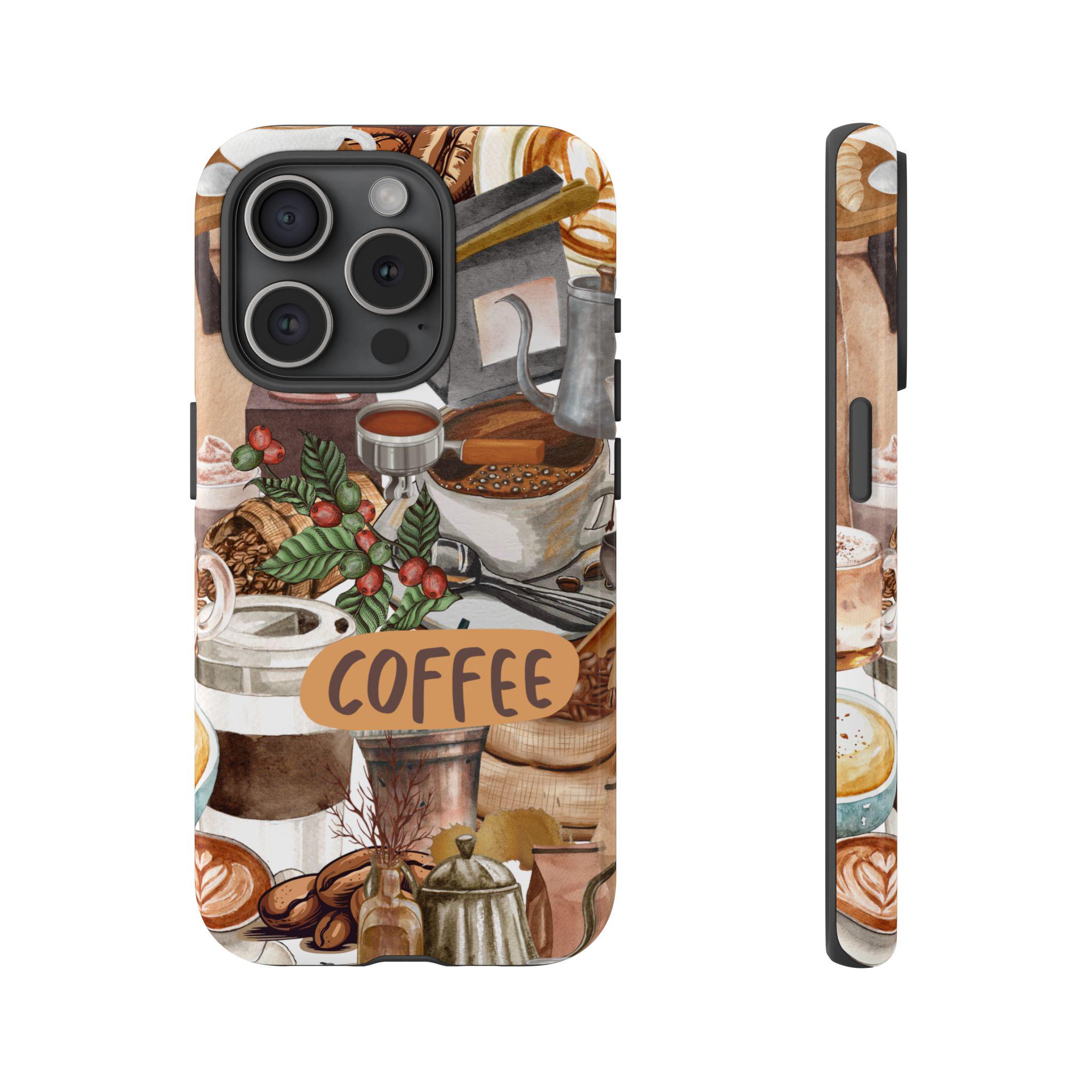 Coffee Phone Case, Watercolor Coffee Beans & Coffee Maker Design ...