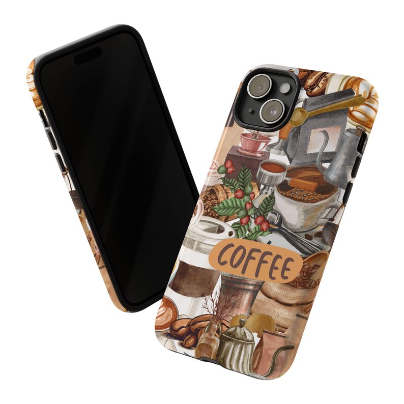Coffee Phone Case, Watercolor Coffee Beans & Coffee Maker Design ...