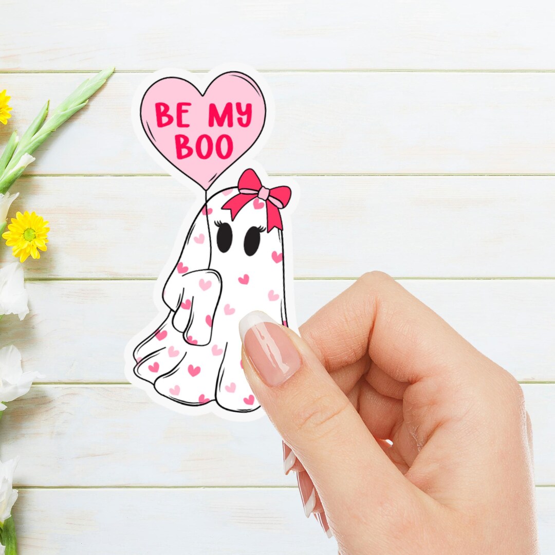 Be My Boo Ghost Pink Cup Kiss-cut Stickers, White and Transparent ...