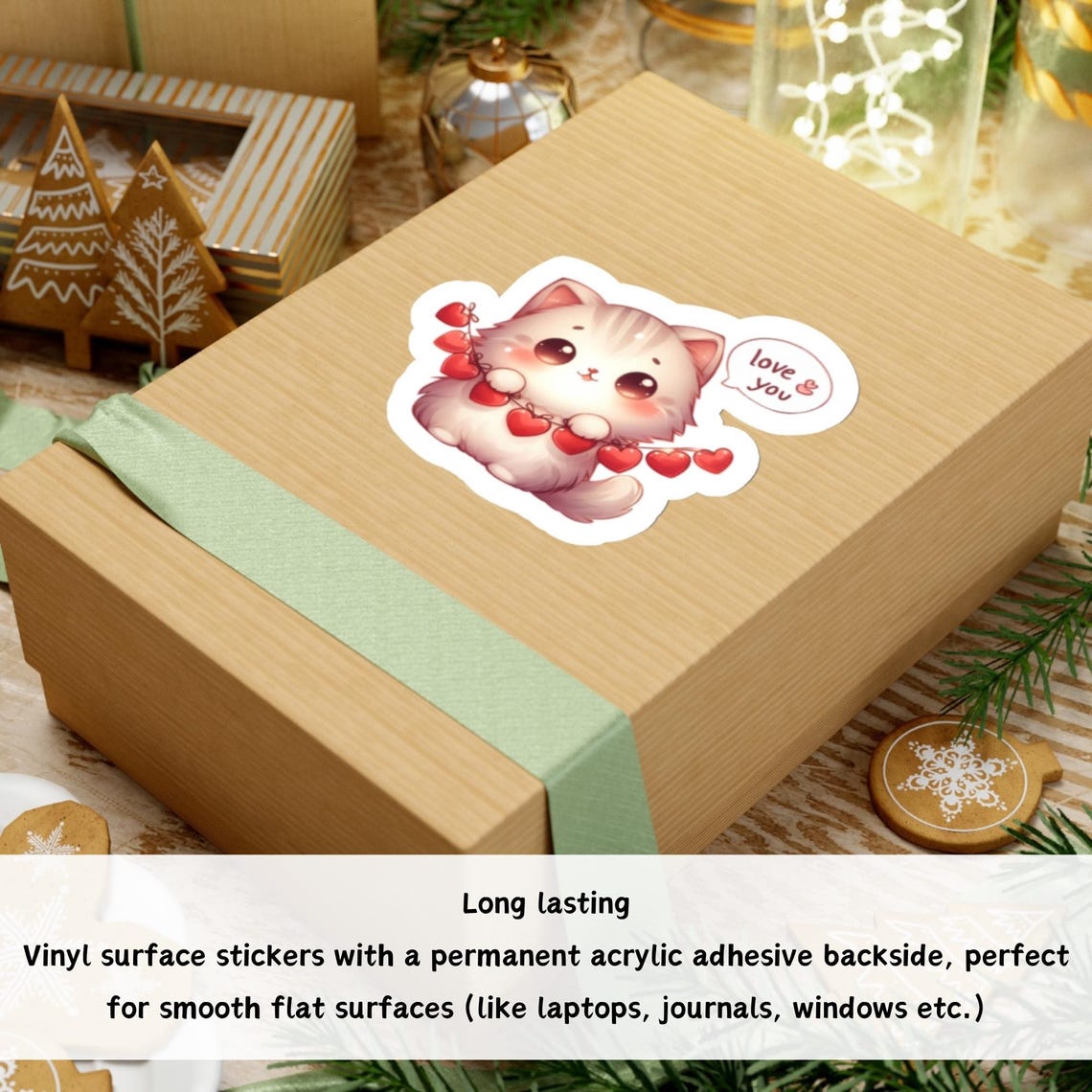 Love You Cute Cat Hearts Cup Kiss-cut Stickers, White & Transparent ...