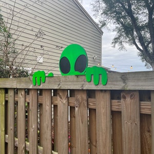 Handcrafted Green Alien Fence Peeker: Whimsical Outdoor Decor - Etsy