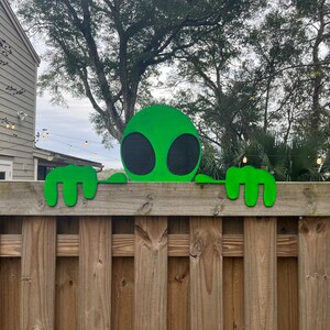 Handcrafted Green Alien Fence Peeker: Whimsical Outdoor Decor - Etsy