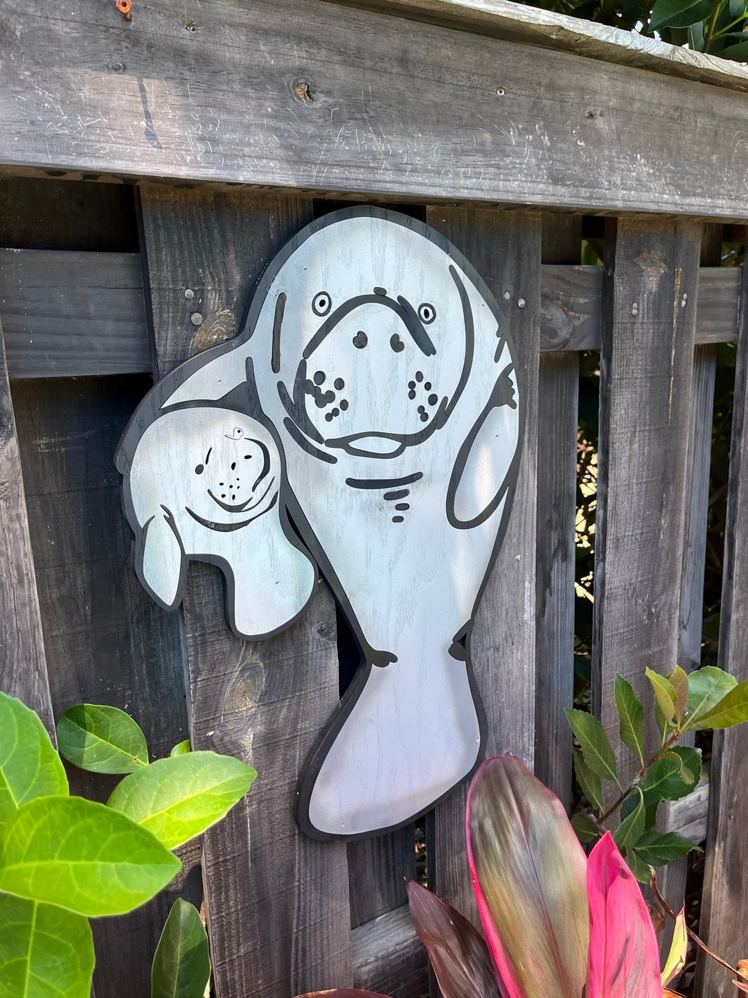 Hand-painted Laser Cut Manatee Art – Unique 2-layer Birch Plywood Wall ...
