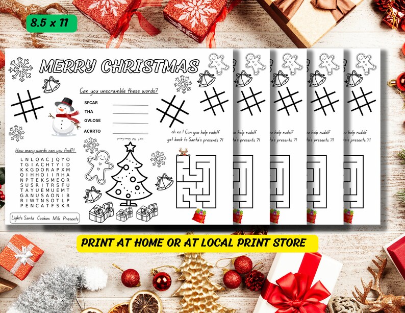 Kids Christmas Activity , Printable Place Mat , Digital Download ...