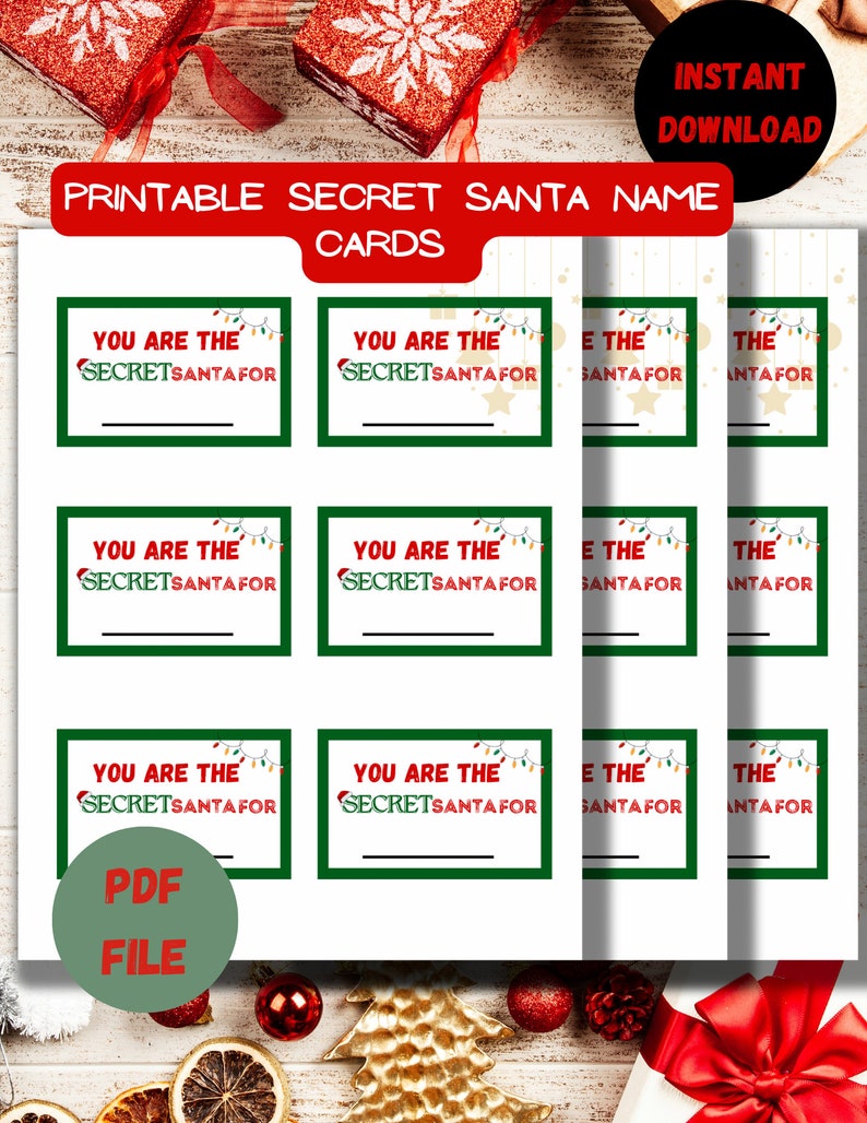 Printable Secret Santa Questionnaire | Name Cards | Christmas Themed - Etsy