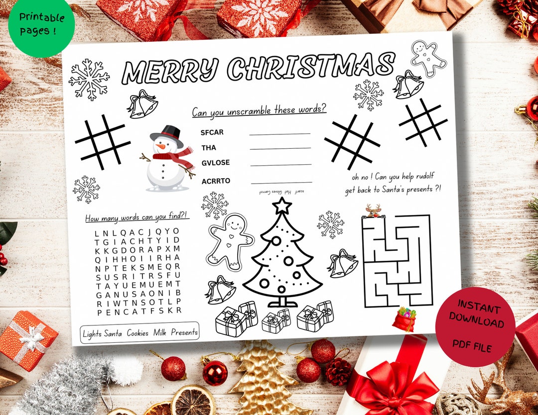 Kids Christmas Activity , Printable Place Mat , Digital Download ...