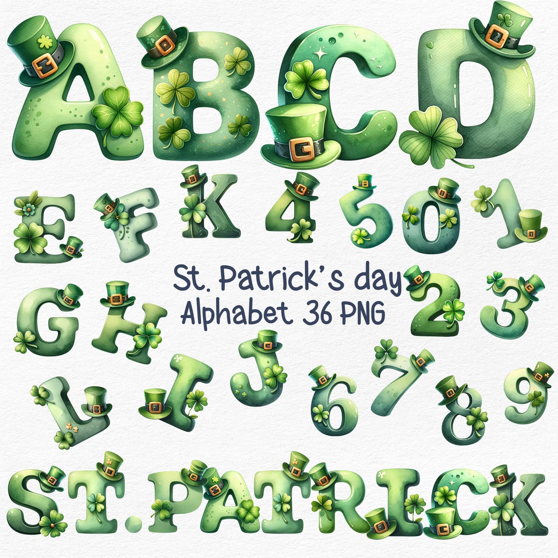 St. Patrick Alphabet Clipart PNG Sublimation, Doodle Alphabet ...