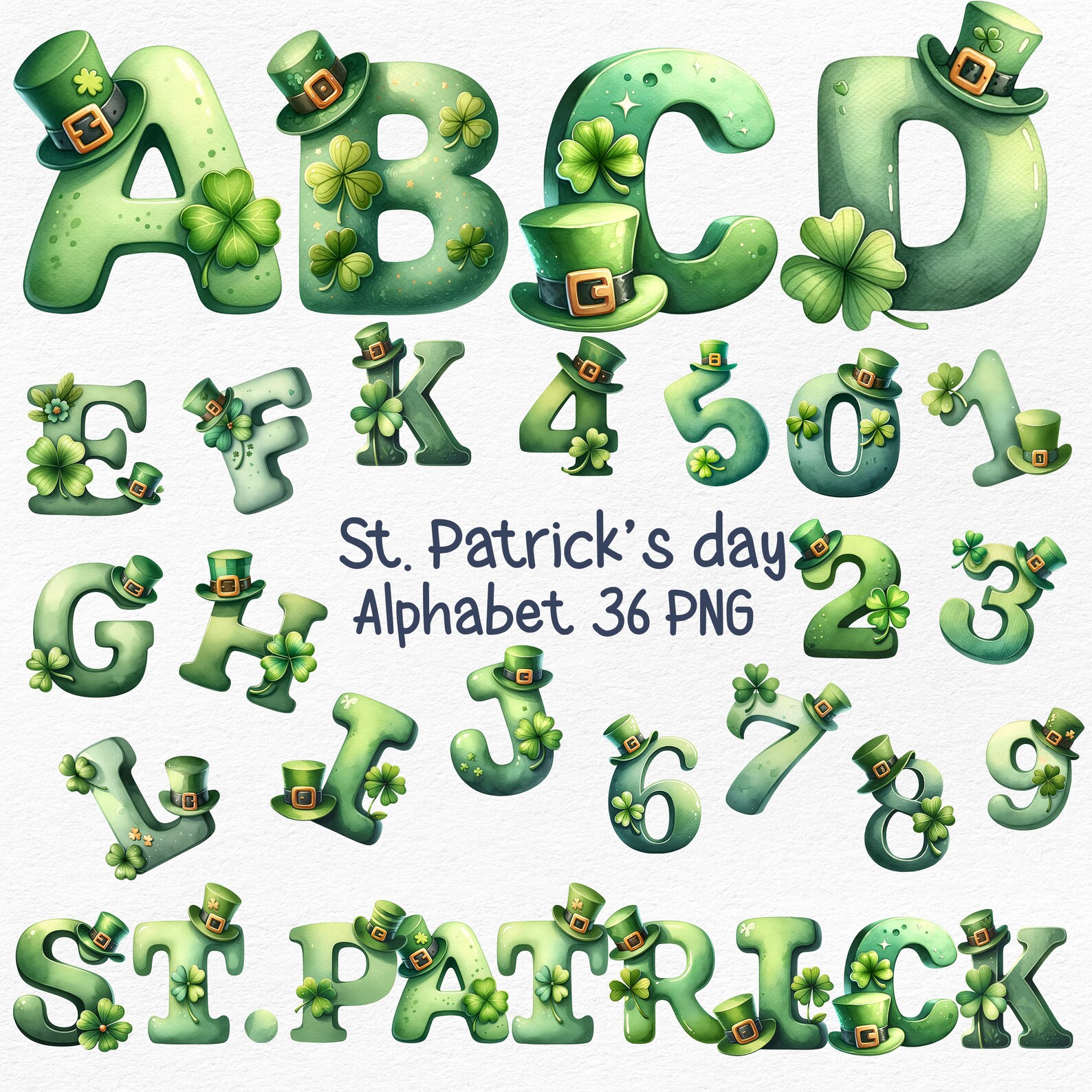 St. Patrick Alphabet Clipart PNG Sublimation, Doodle Alphabet ...