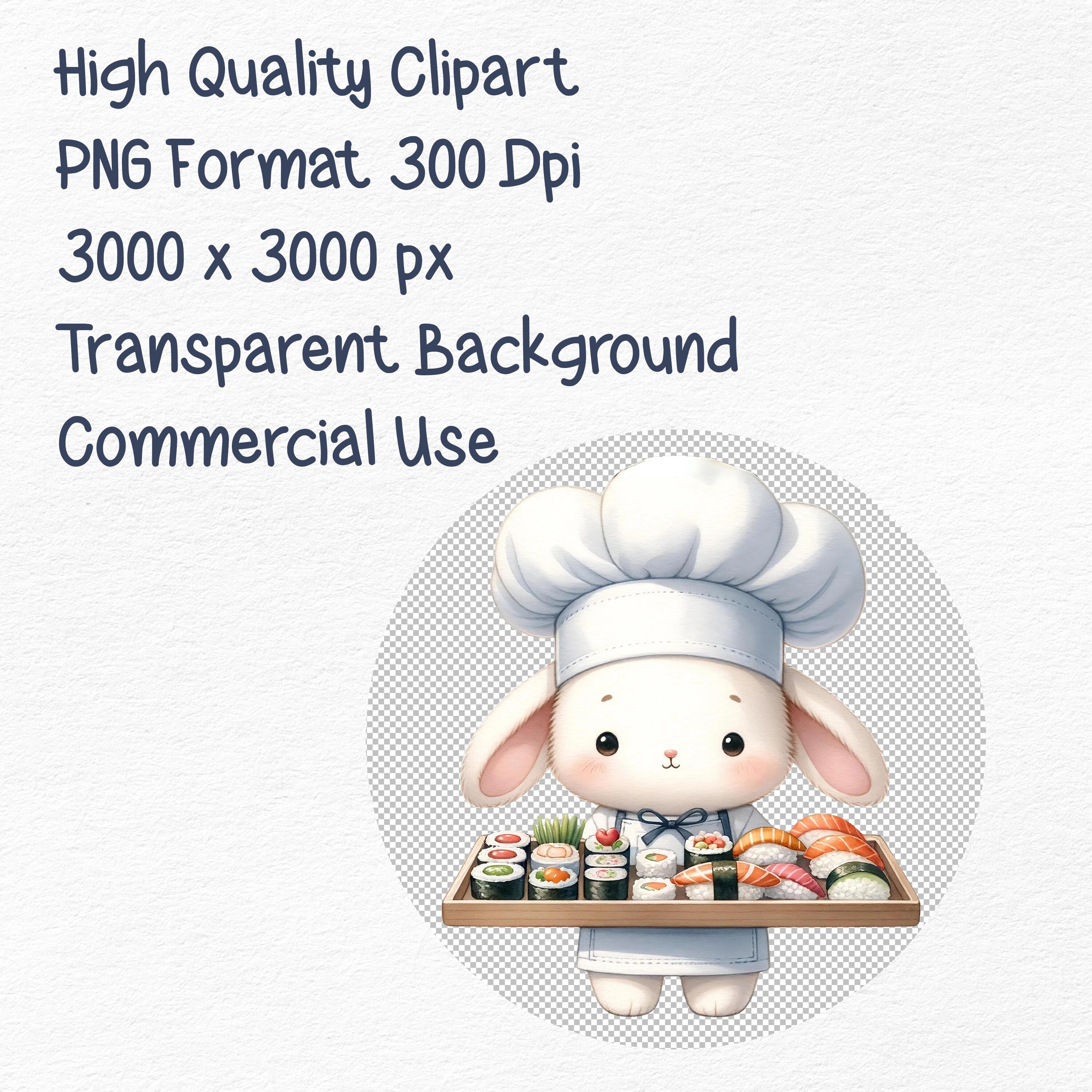 Watercolor Bunny Chef Clipart, Cute Rabbit Cooking Digital PNG, Kitchen ...