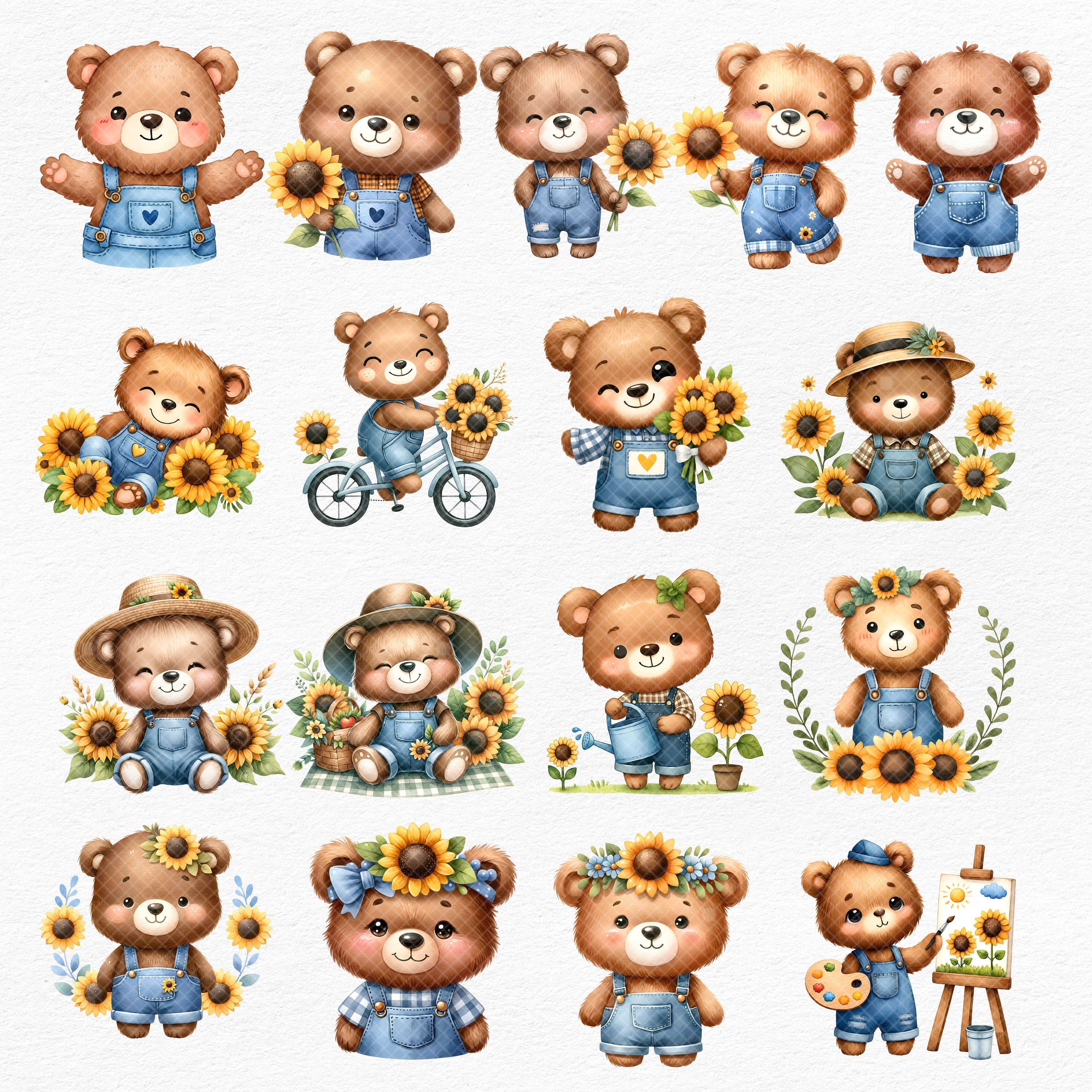 Bear Sunflower Clipart,teddy Bear Sunflower,teddy Bear Clipart, Cute ...