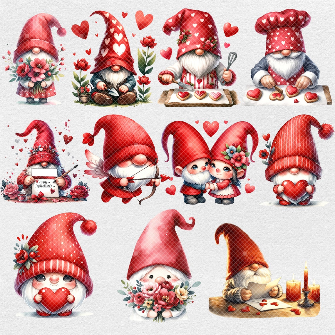 Gnome Valentine Clipart Valentines Png,watercolor Valentine Gnomes ...