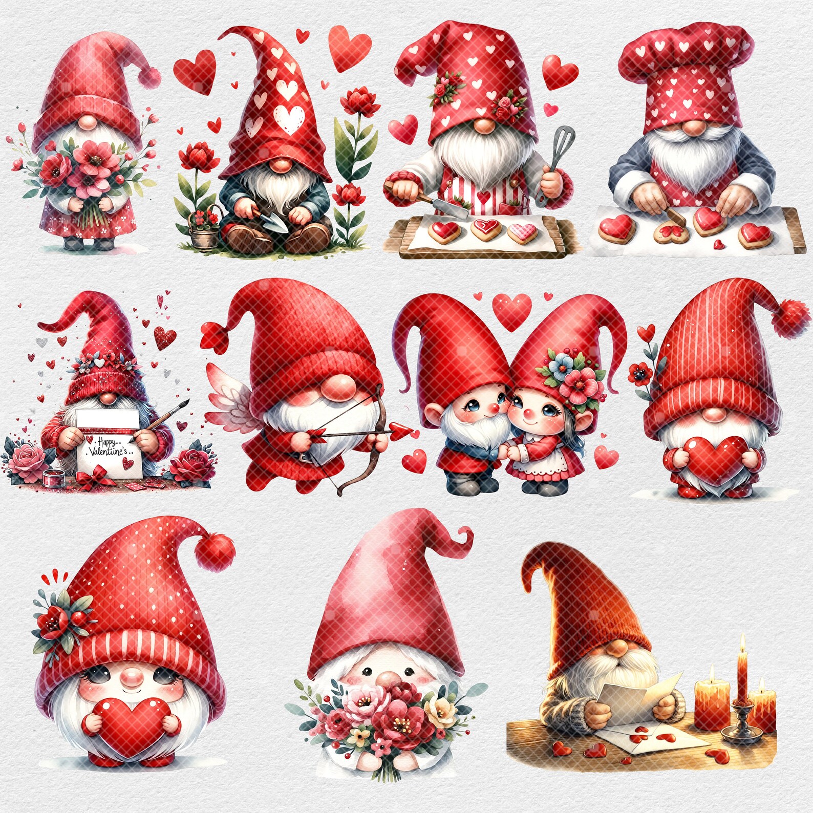 Gnome Valentine Clipart Valentines Png,watercolor Valentine Gnomes ...