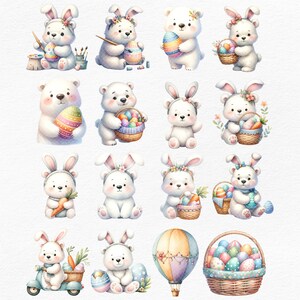Easter Bear Clipart,easter Day Watercolor Png,cute Bears as Bunny With ...