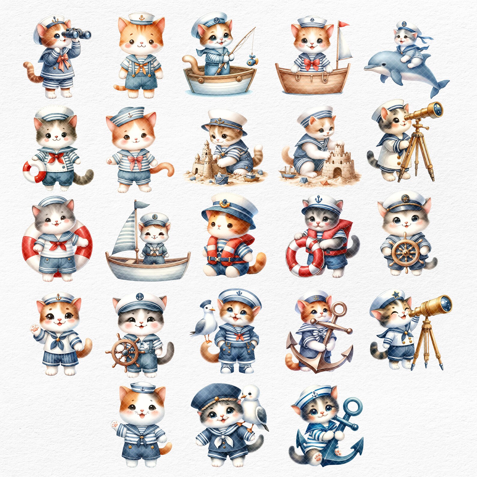 Little Cat Sailor Watercolor Clipart,cat Sailor Watercolor,sailboat ...