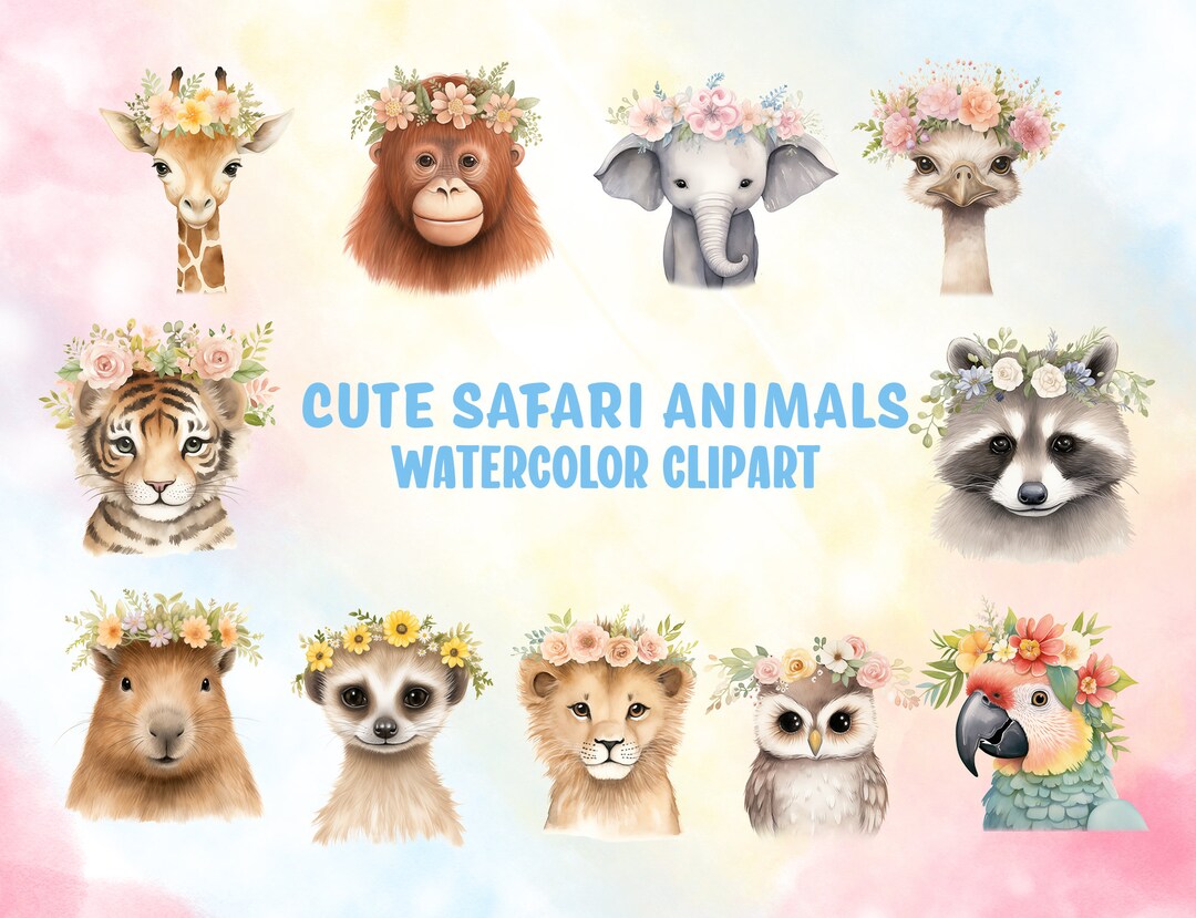 Safari Animals Watercolor Png,jungle Animals Cliparts,nursery Animals ...