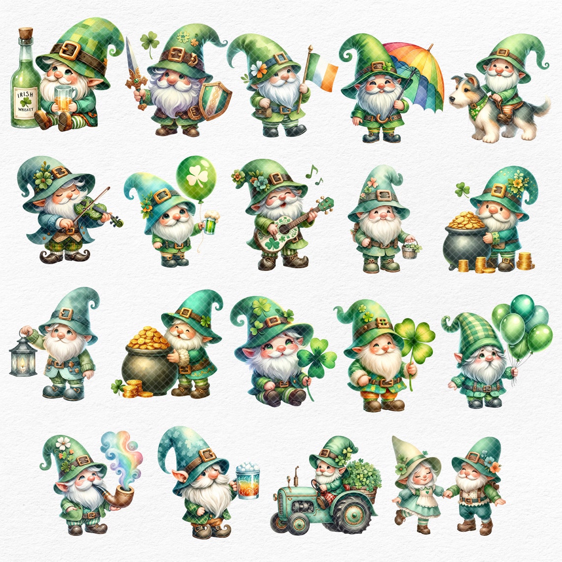 St. Patrick's Day Gnome Clipart, Cute Irish Gnome PNG, Digital Download ...