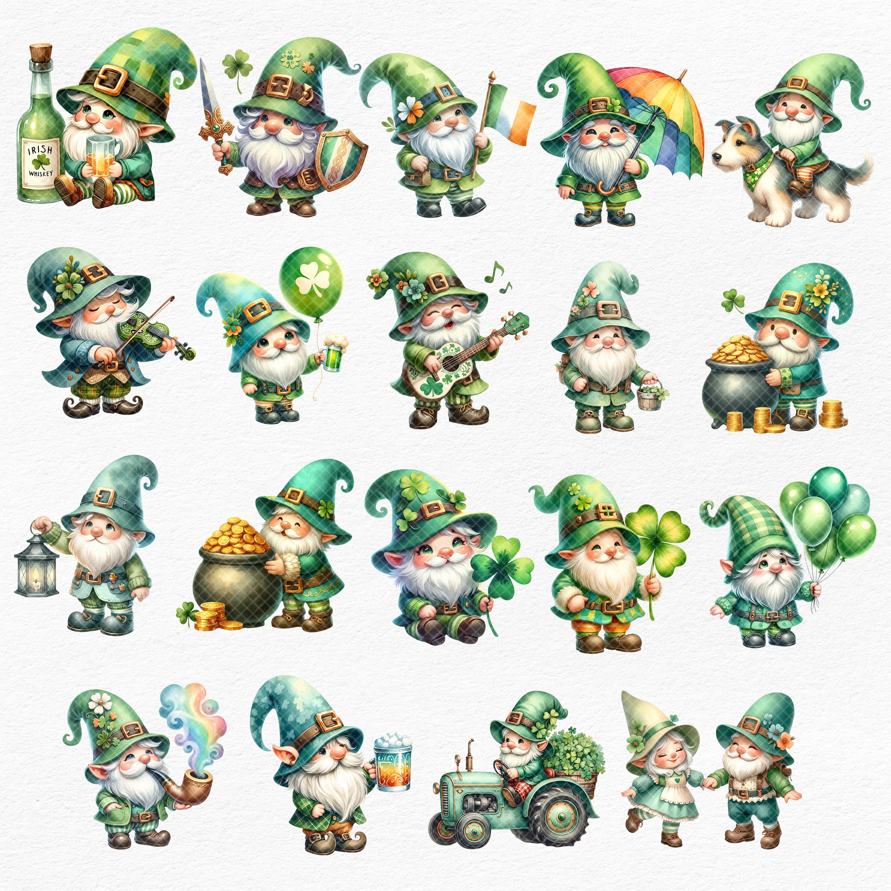 St. Patrick's Day Gnome Clipart, Cute Irish Gnome PNG, Digital Download ...