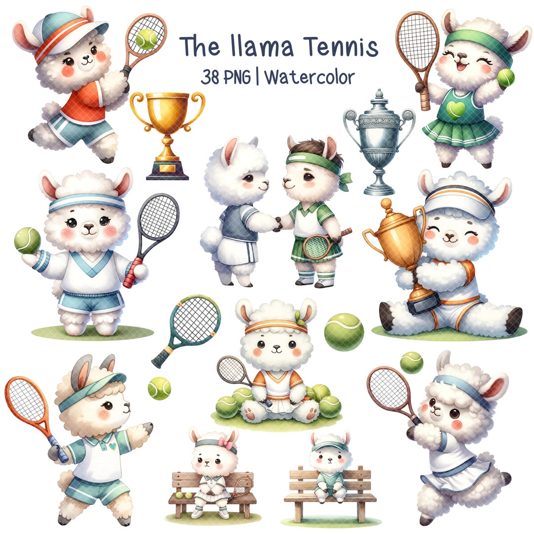 Cute Watercolor Llama Tennis,tennis Png, Sport,tennis Player Llama ...