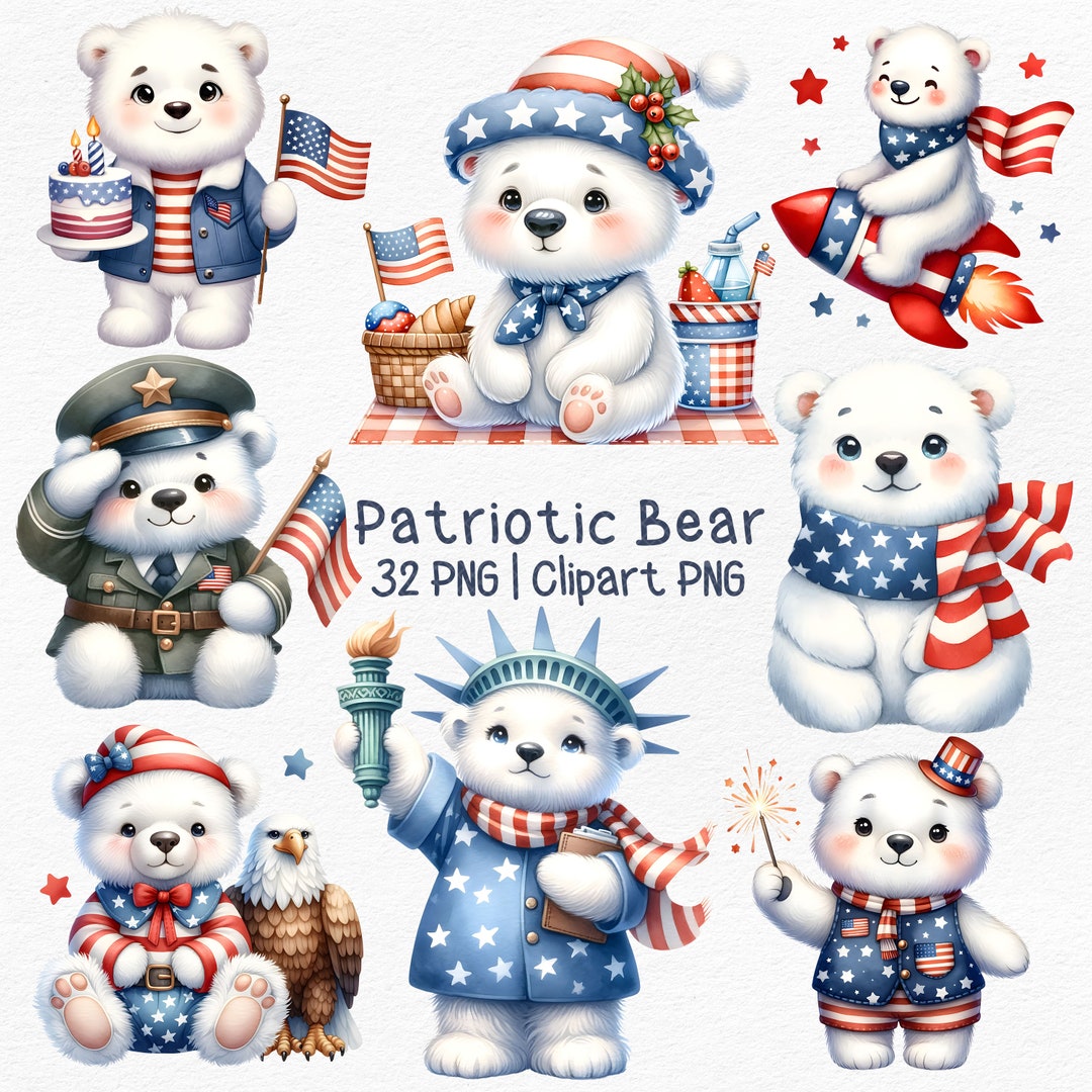 Patriotic Bear Clipart,july 4th Bear Clipart,patriotic Clipart Fourth ...