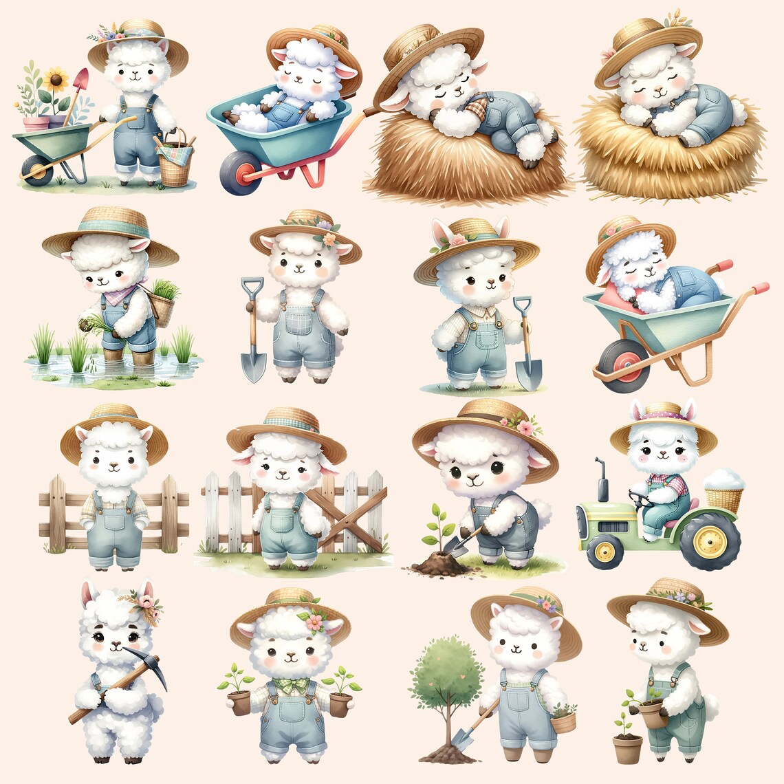 Alpaca Watercolor Png,cute Alpaca Gifts,llama Clipart Set,cute Animal ...