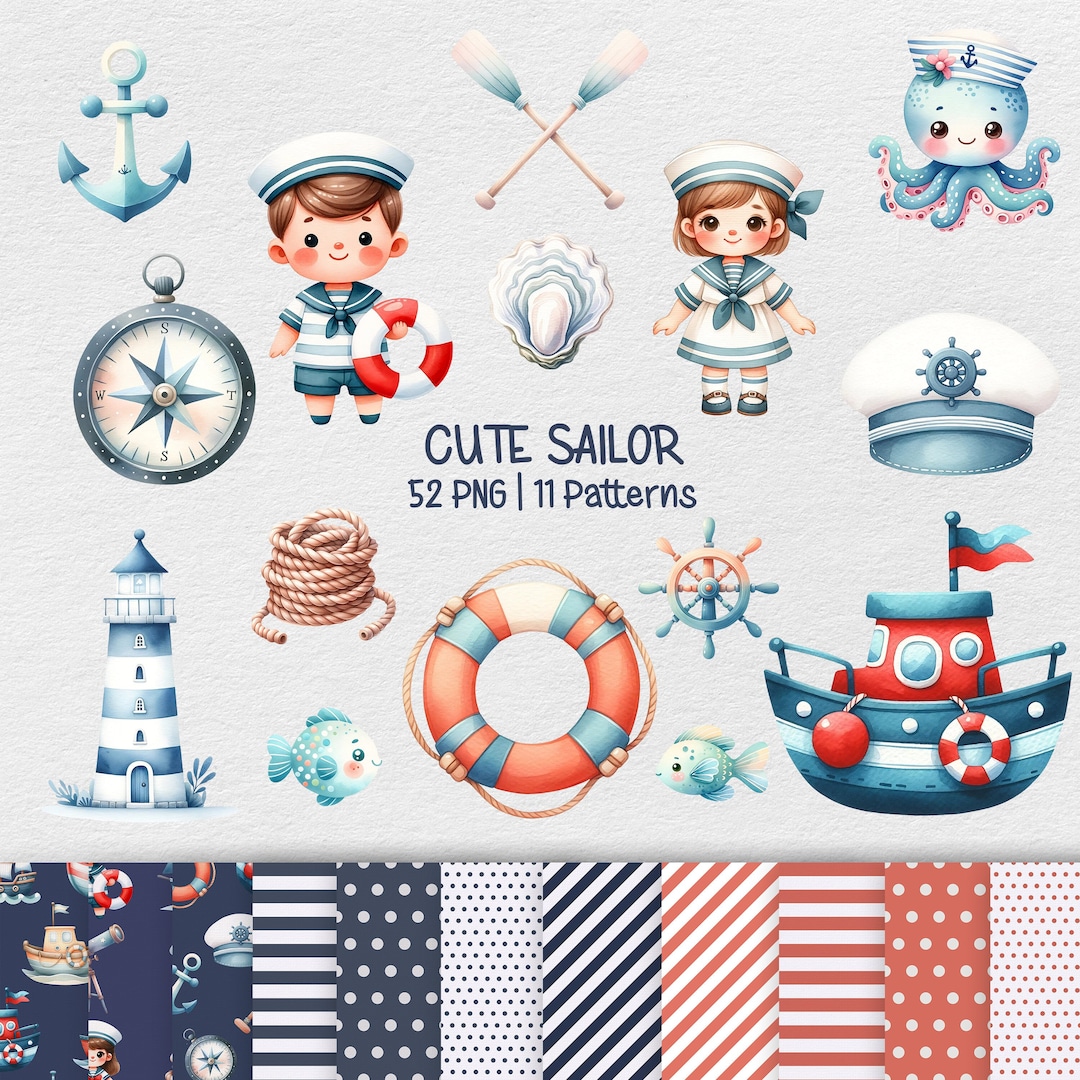 Little Sailor Watercolor Clipart,sailor Watercolor,sailboat Clipart ...
