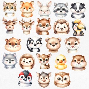 Woodland Animals Head Watercolor Clipart, Forest Animals Clipart ...