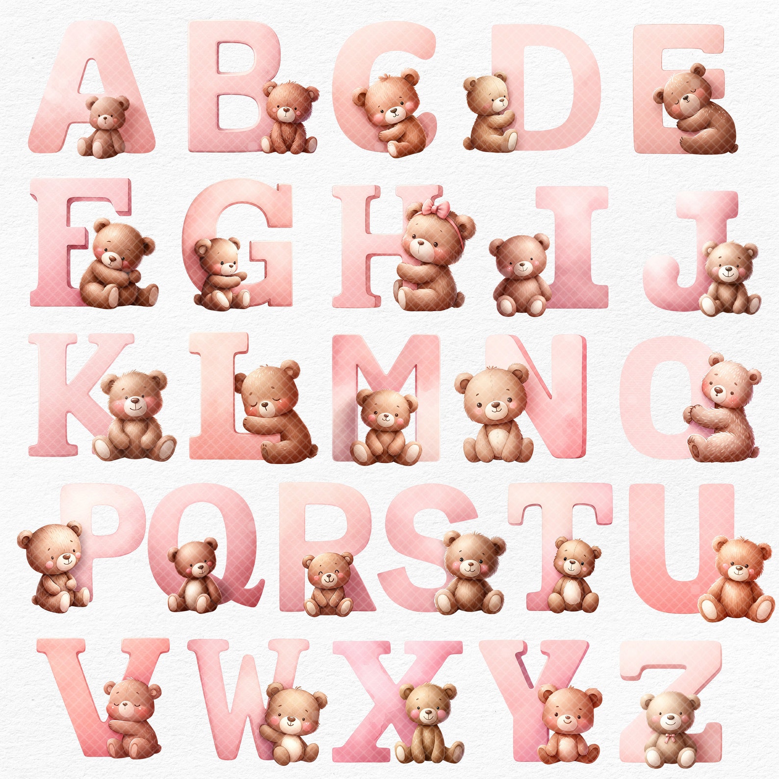 Teddy Bear Alphabet,letters Png, Alphabet Png,nursery Decor, Cute Bear ...
