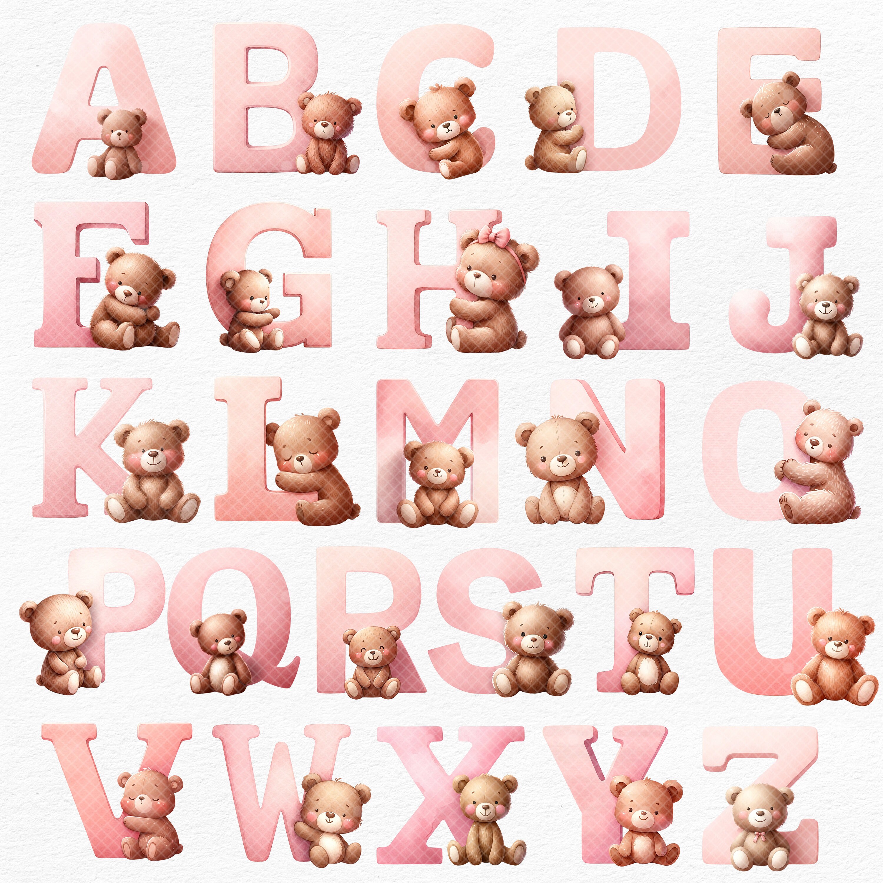 Teddy Bear Alphabet,letters Png, Alphabet Png,nursery Decor, Cute Bear ...