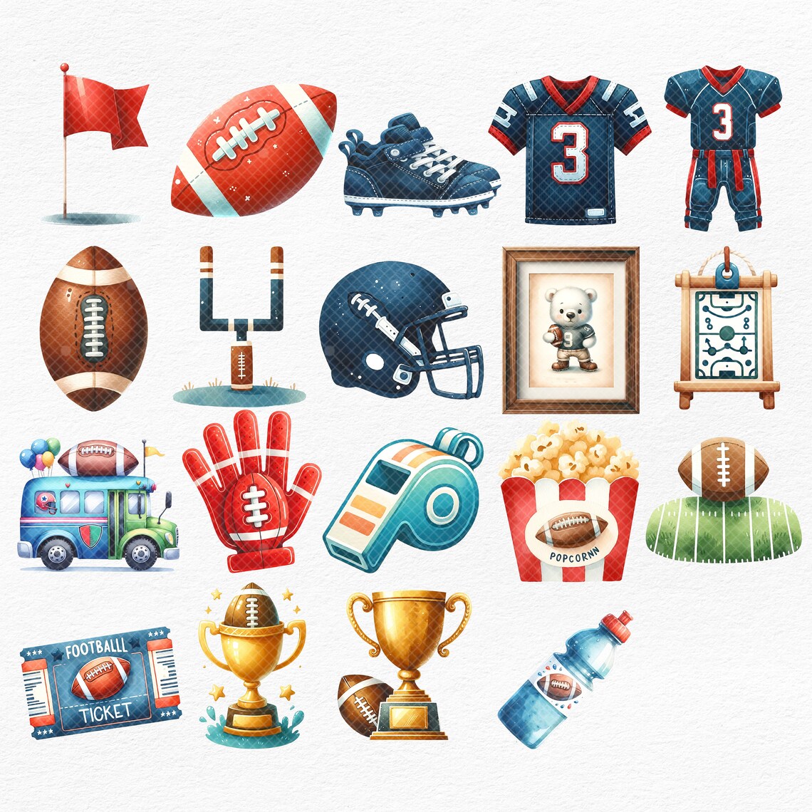 Cute Watercolor Bear American Football Clipart , Cute Sports ...