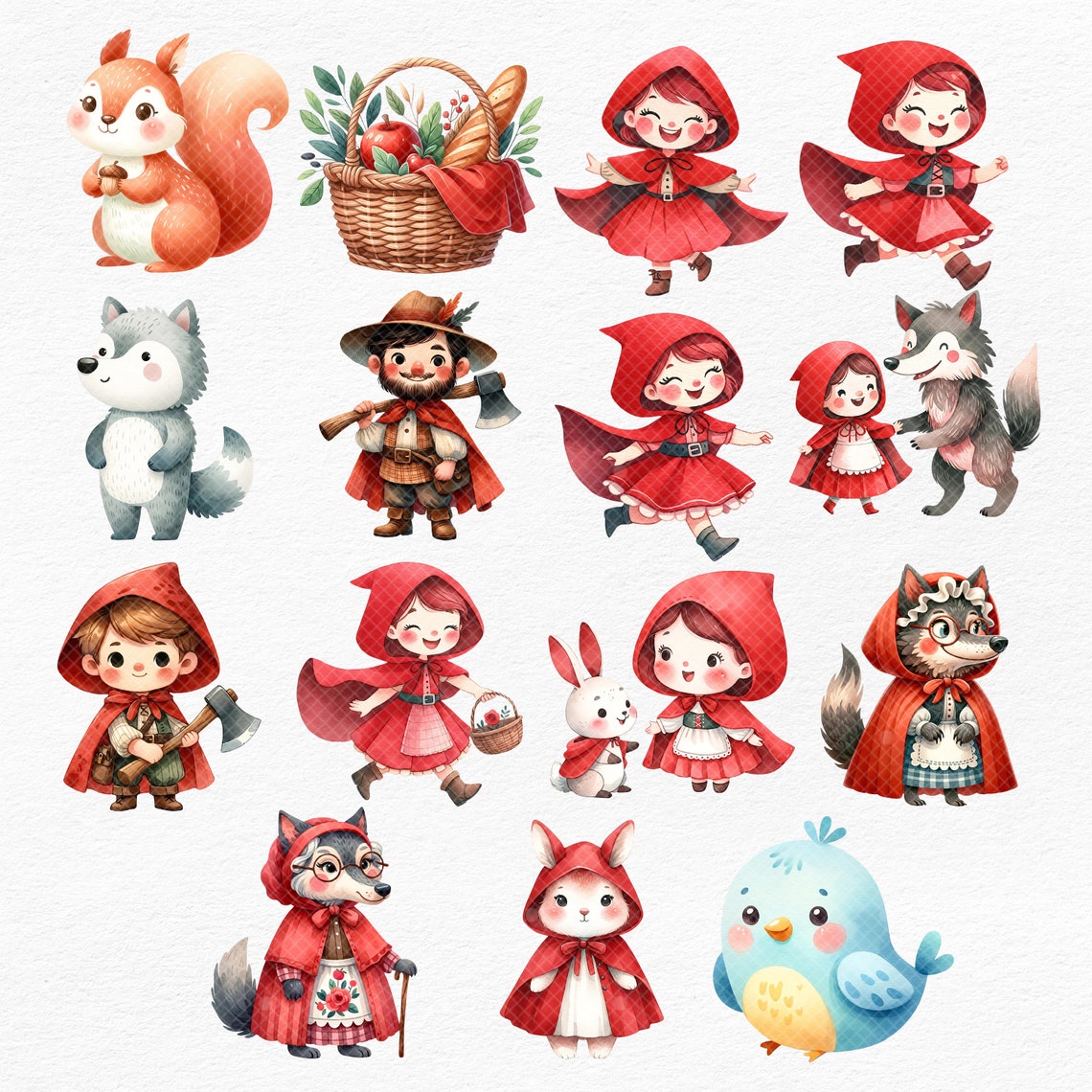 Little Red Riding Hood Clipart,red Riding Hood Watercolor,once Upon a ...
