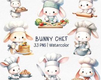 Bunny Chef Watercolor Clipart, Cute Bunny Clipart, Cute Rabbit PNG ...