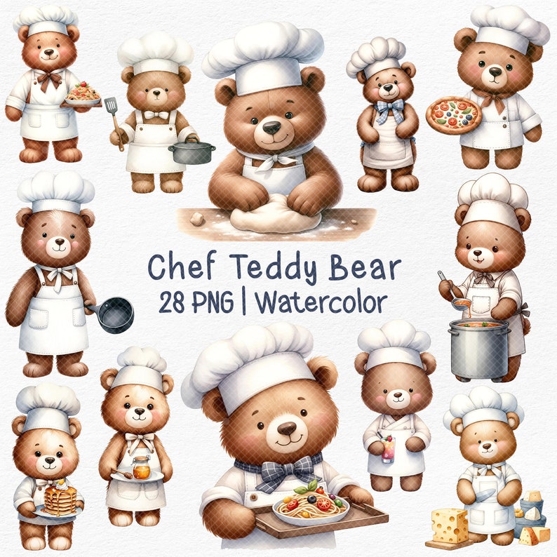 Chef Teddy Bear Watercolor Clipart, Teddy Bear Png,nursery Clipart ...