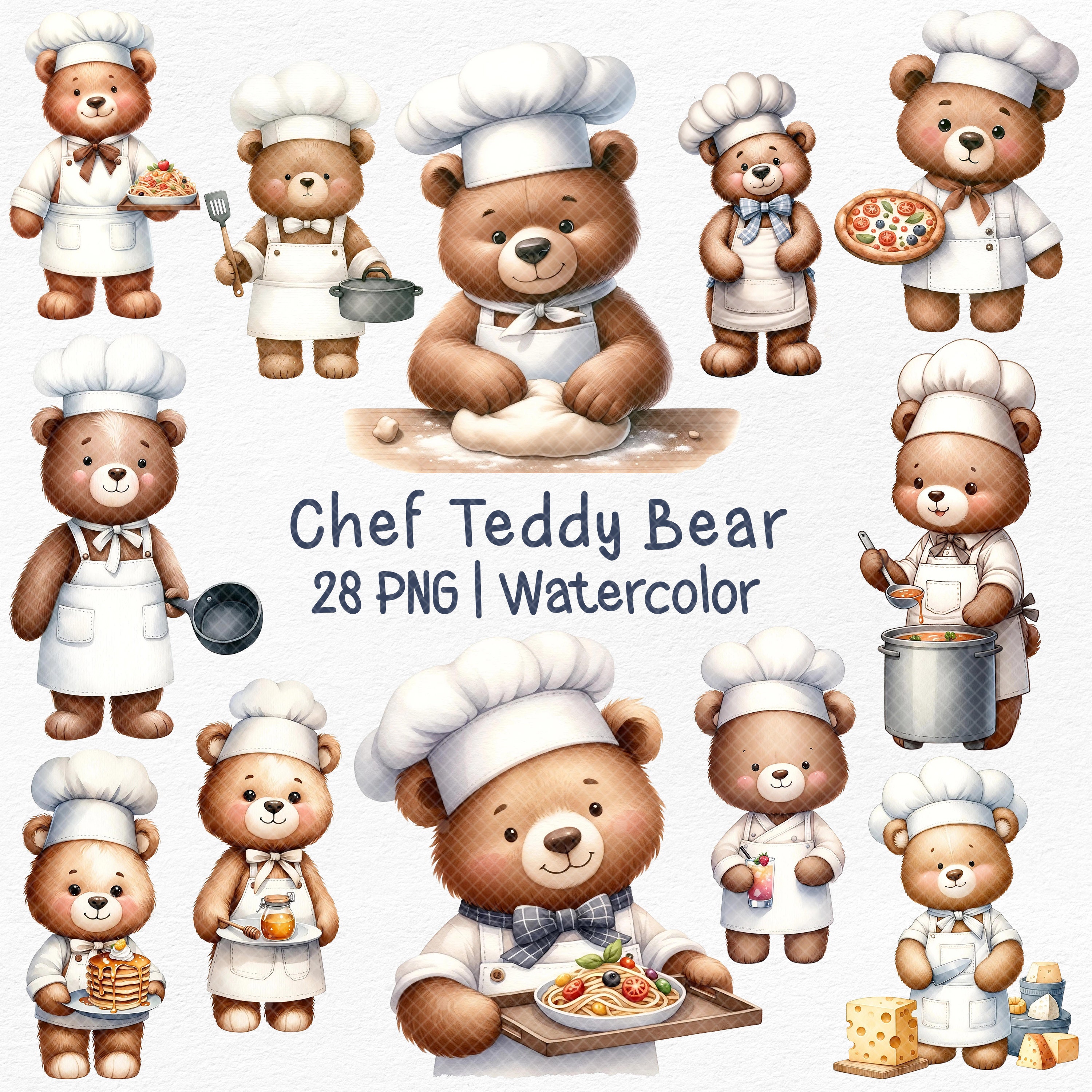 Chef Teddy Bear Watercolor Clipart, Teddy Bear Png,nursery Clipart ...