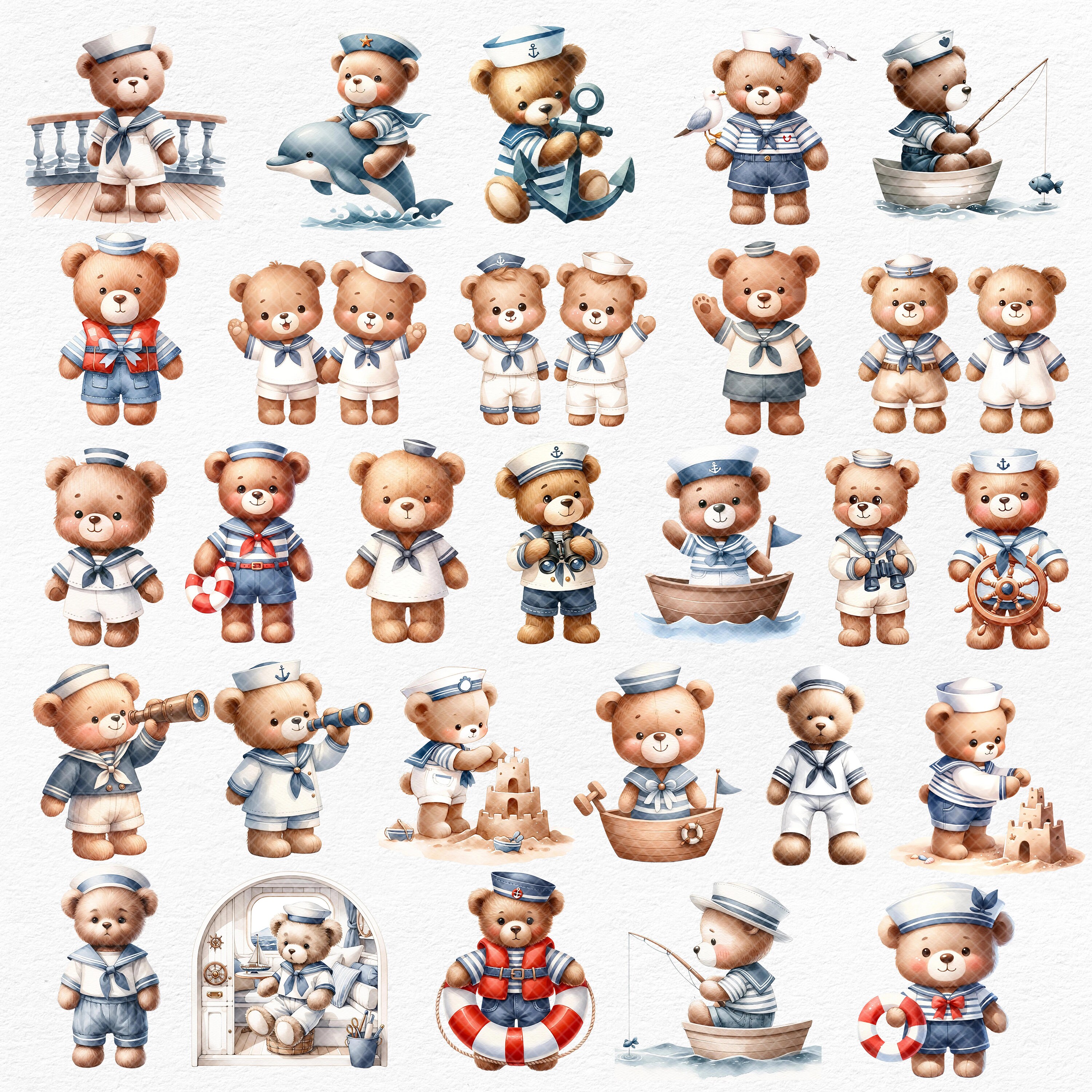 Little Sailor Bear,teddy Bear Watercolor Clipart,teddy Bear Clipart ...