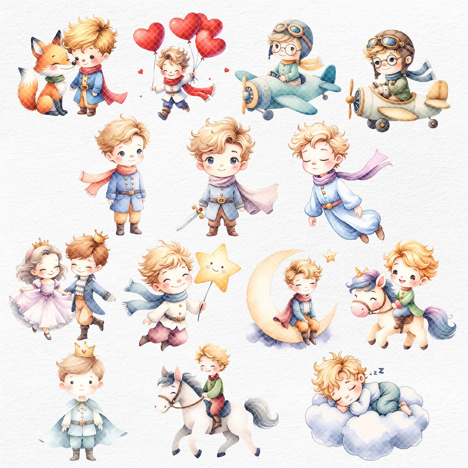 Little Prince Clipart Watercolor, Little Prince Png, Cute Illustrations ...