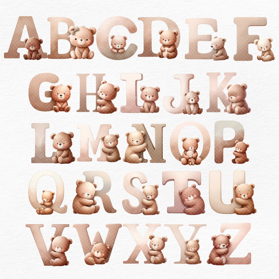 Teddy Bear Alphabet,letters Png, Alphabet Png,nursery Decor, Cute Bear ...