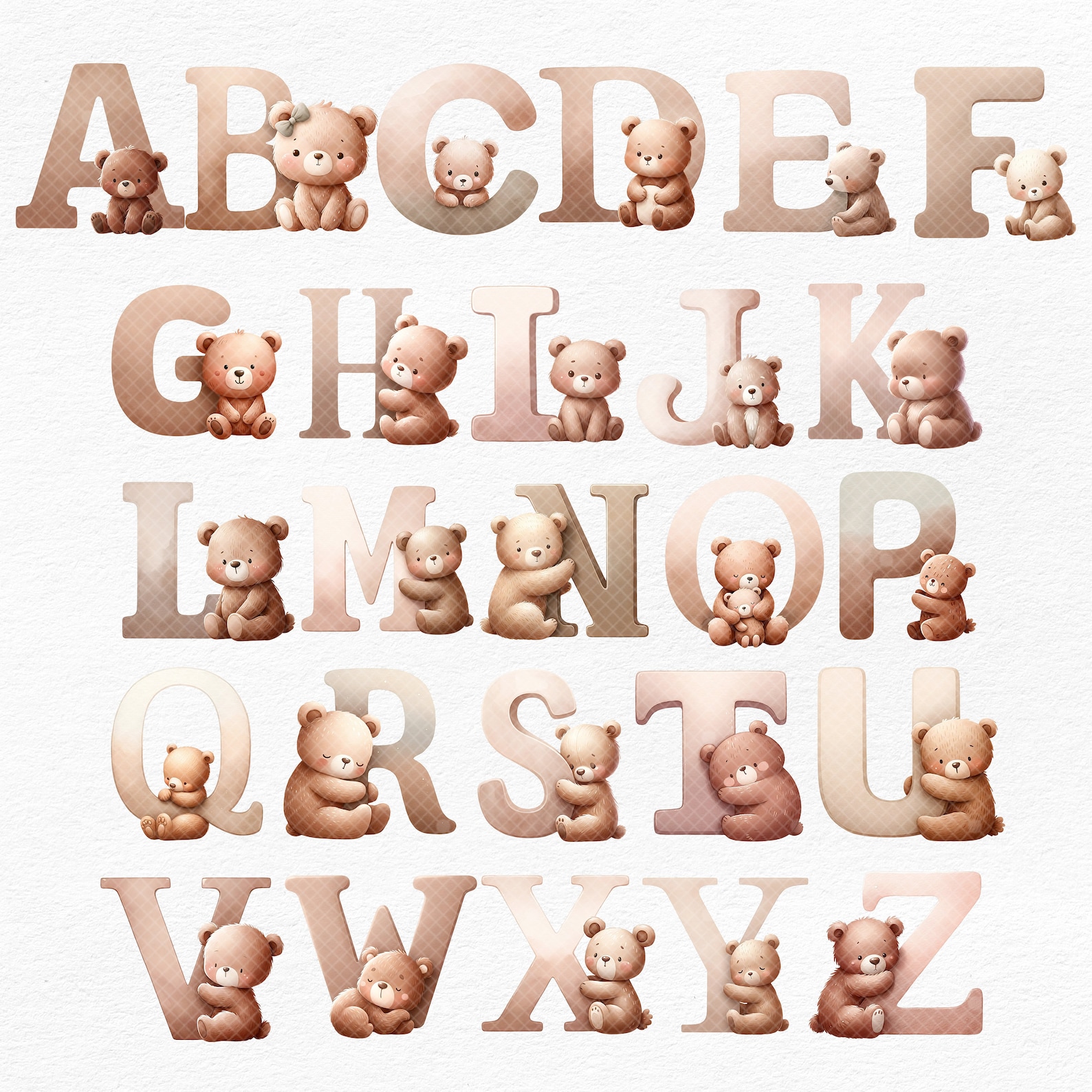 Teddy Bear Alphabet,letters Png, Alphabet Png,nursery Decor, Cute Bear ...