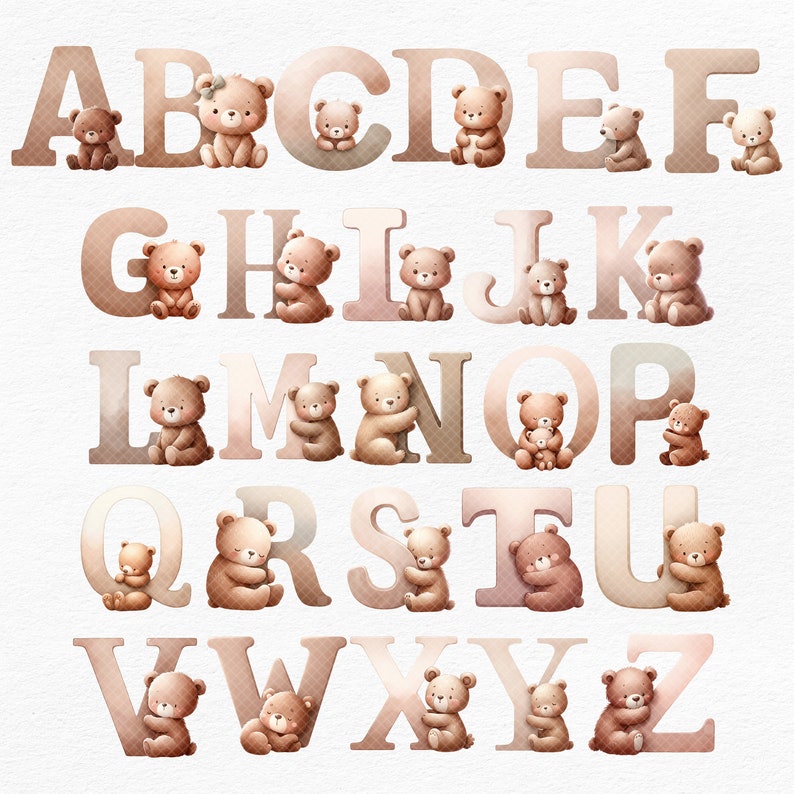 Teddy Bear Alphabet,letters Png, Alphabet Png,nursery Decor, Cute Bear ...