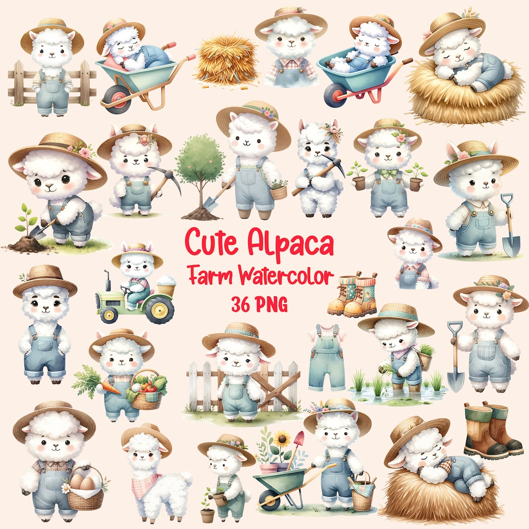 Alpaca Watercolor Png,cute Alpaca Gifts,llama Clipart Set,cute Animal ...