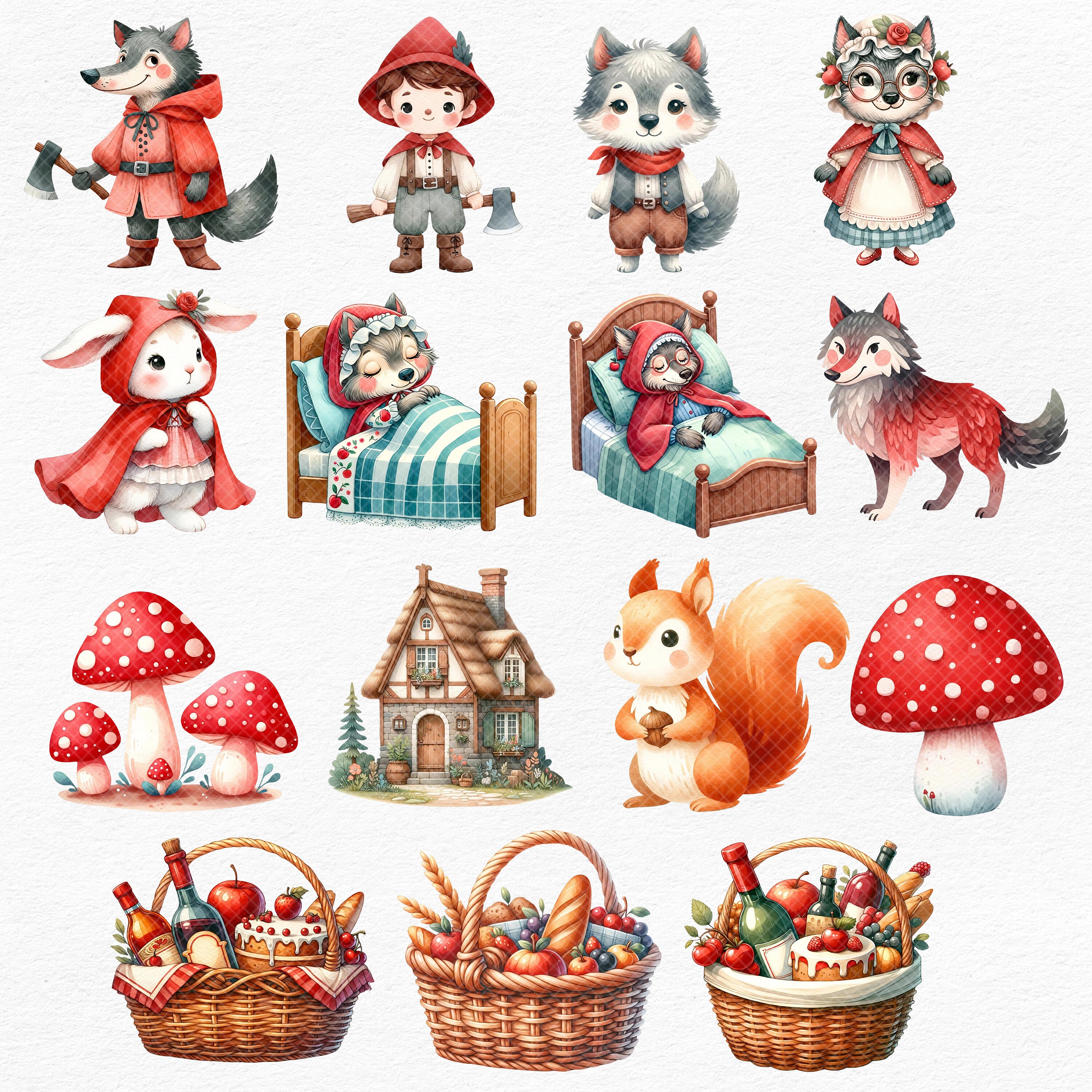 Little Red Riding Hood Clipart,red Riding Hood Watercolor,once Upon a ...