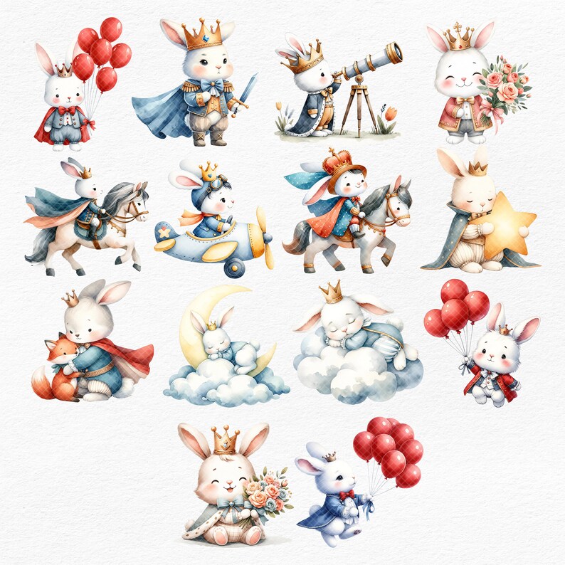 Little Prince Bunny Clipart Watercolor, Little Prince Png, Cute ...